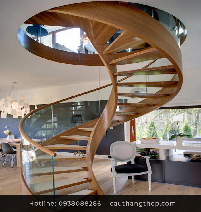 Mẫu cầu thang xoắn mặt bậc gỗ đẹp nhất hiện nay